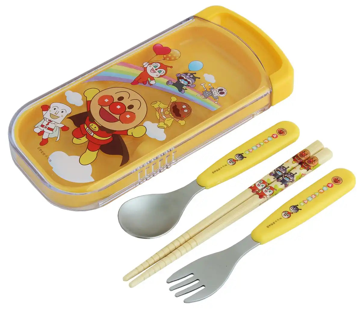 Lec Anpanman 3Pc Slide Set (Chopsticks Spoon Fork) Yellow K-920 | Japa
