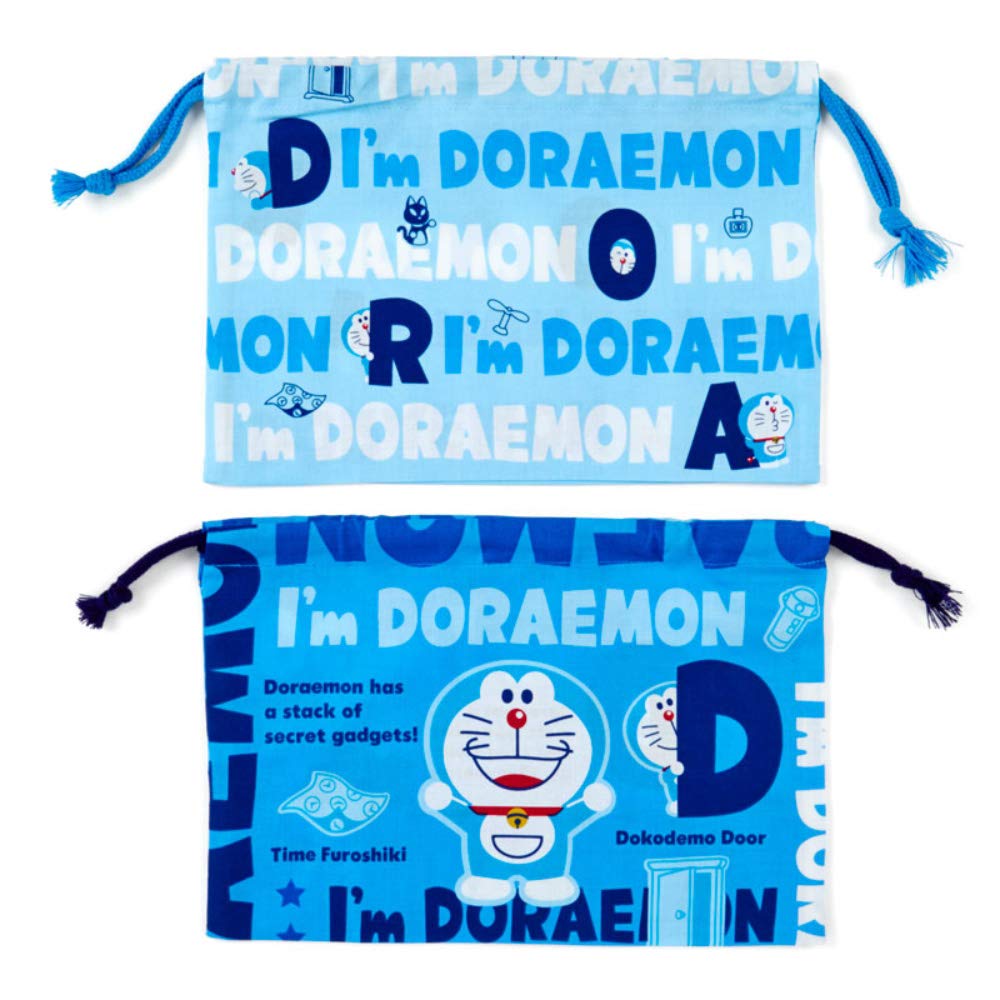 Sanrio Doraemon Lunch Drawstring Bag Set of 2 - I'm Doraemon Design