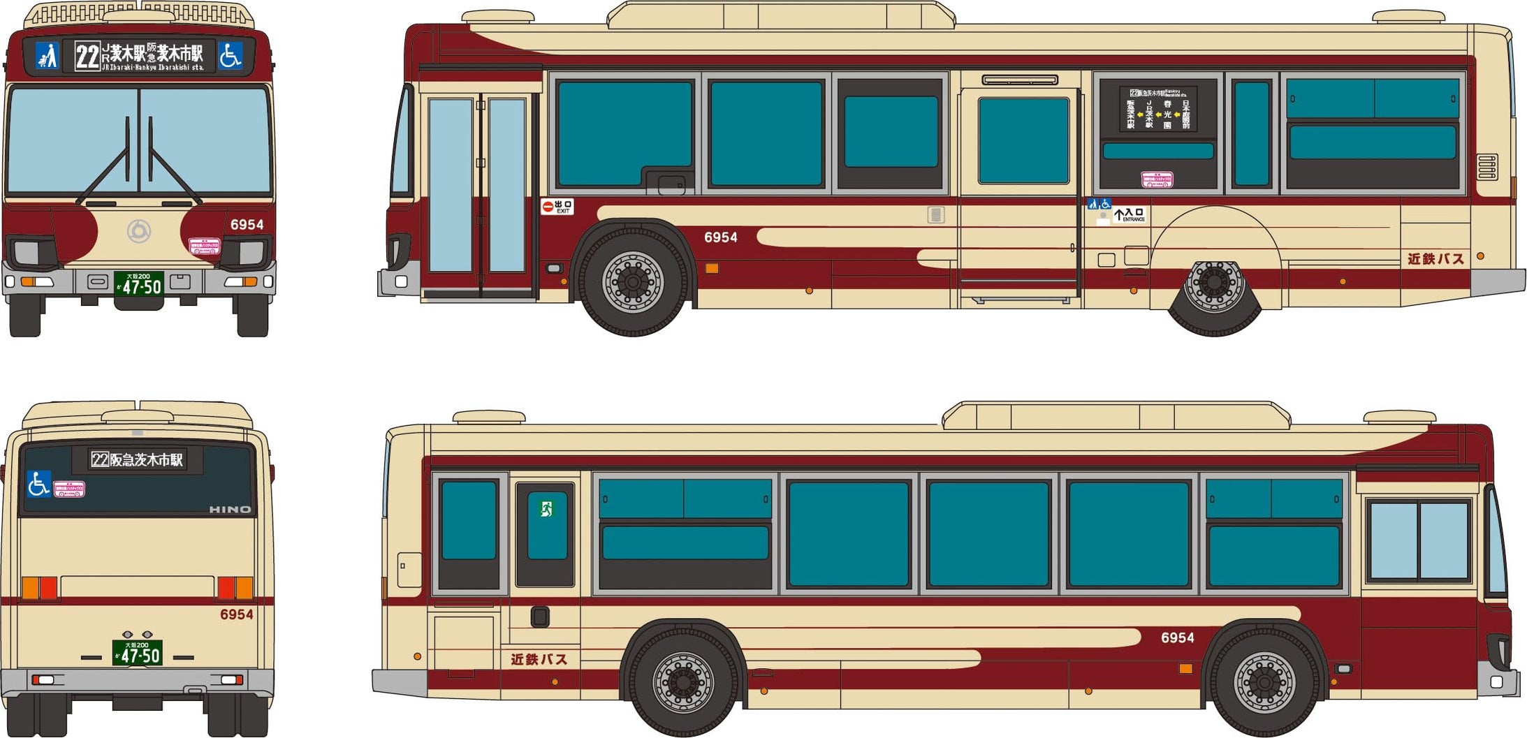 Tomytec The Bus Collection Kintetsu Bus Hino Blue Ribbon Paint Design
