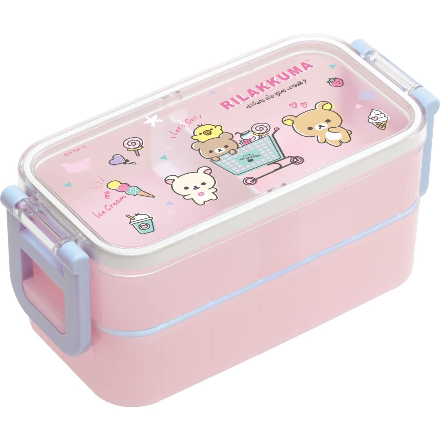 San-X Rilakkuma 2-Tier Lunch Box with Secure Lock and Chopsticks